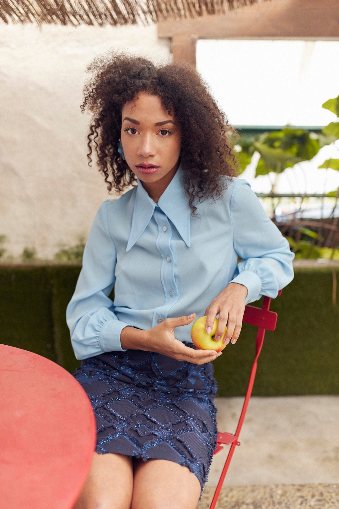 Mod Blue Shirt, 70s Shirt, Disco Shirt, Suedehead Shirt, Dagger Collar ...