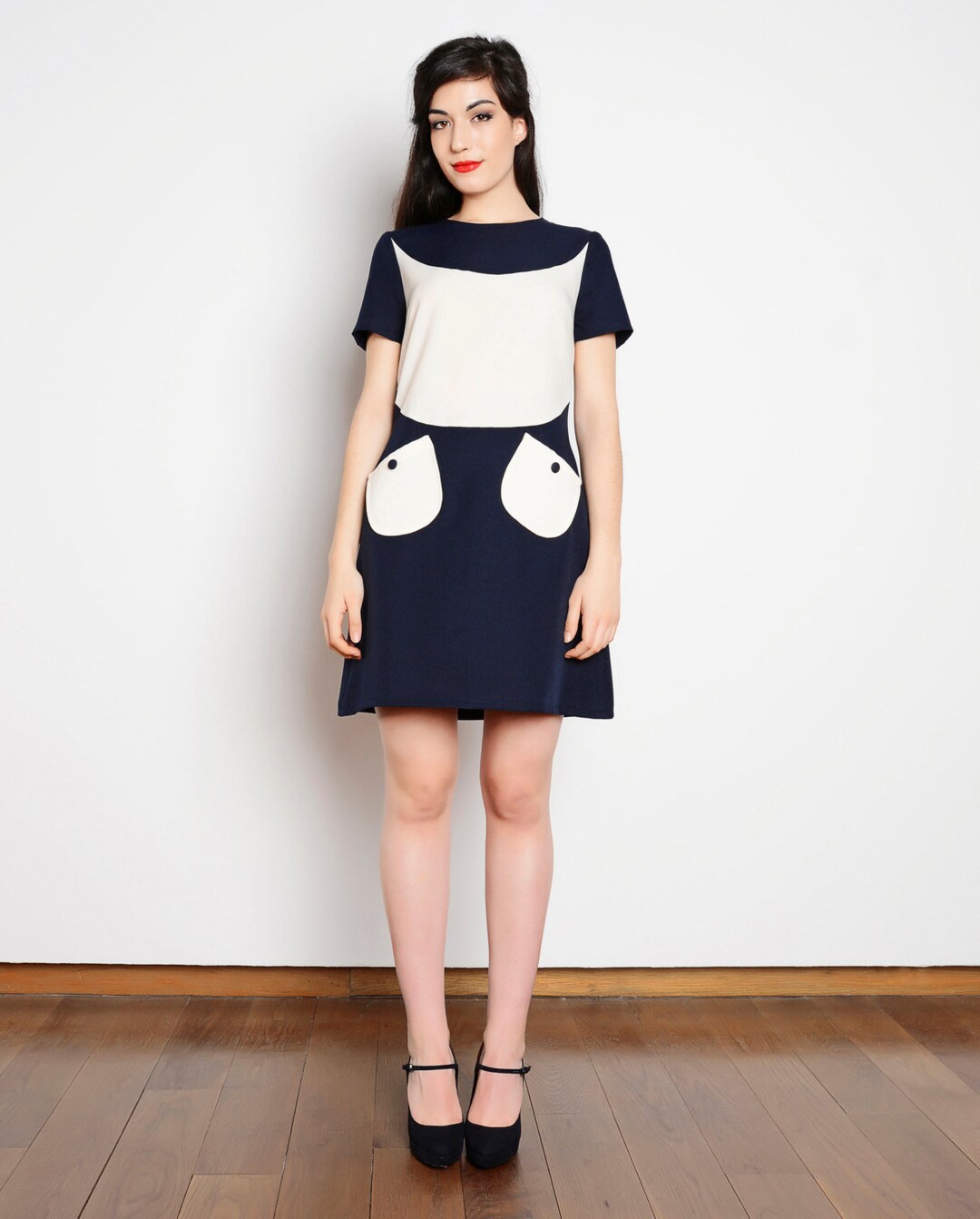 Navy Ivory Super Mod A Line Dress Audrey Retro French Vintage Look 60s ...