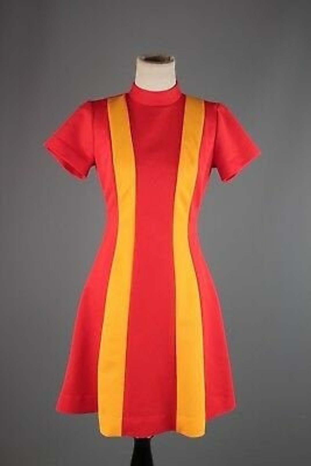 70s Uniform Dress, Fast Food Dress, Red Yellow Burger Dress, Mod Shift ...