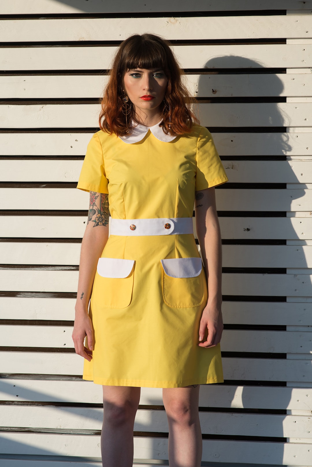 Yellow Mod Dress, Peter Pan Collar Dress, Cotton Yellow, Mod 1960s ...