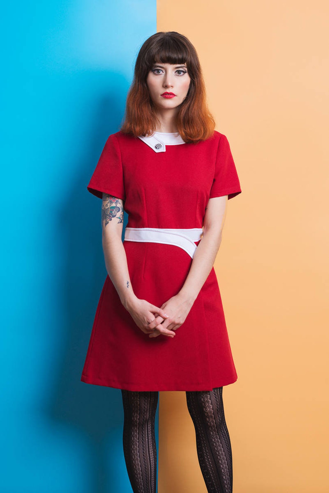 60s Red Dress, Mod Red Dress, 60s Dress, Scooter Dress, Collar Dress ...