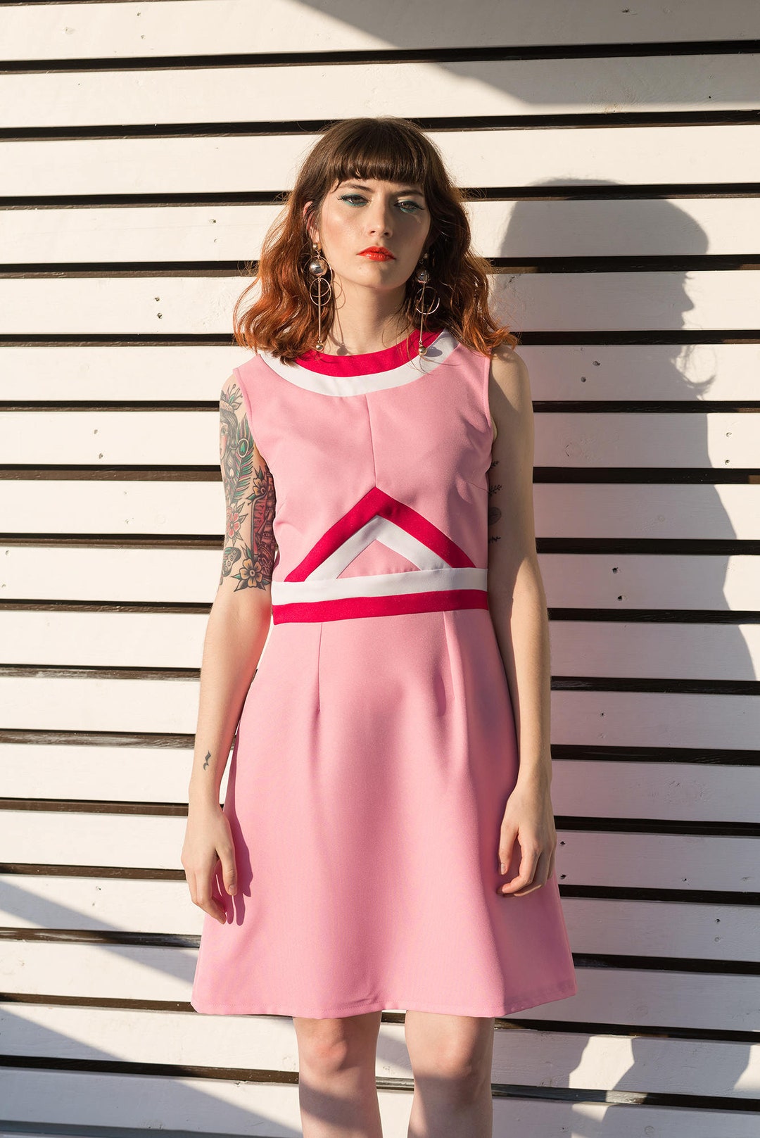 60s Pink Dress, Megan Draper Inspired Dress, 60s Mini Dress, Pink Mod ...