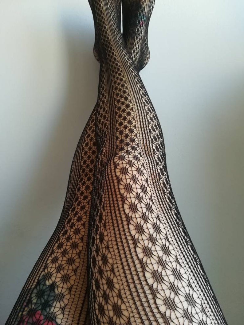 Black Tights Fishnet Flower Modern Bride Stockings Lace - Etsy