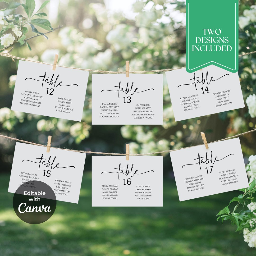 Table Seating Chart Template, Wedding Table Number, Minimalist Seating ...
