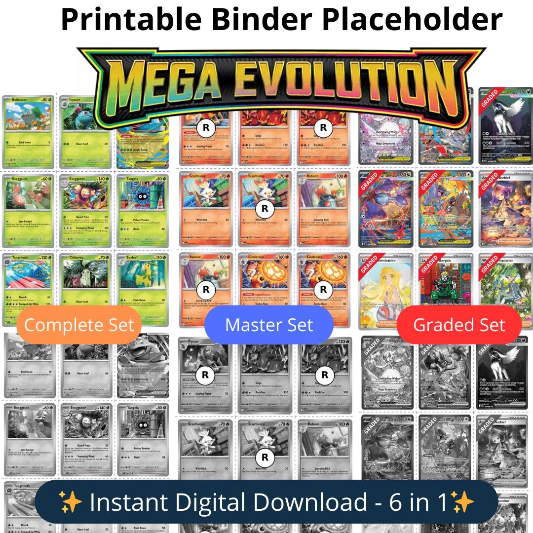 Pokémon Tcg 6 In 1 Binder Pages Mega Evolution Master Complete Sets