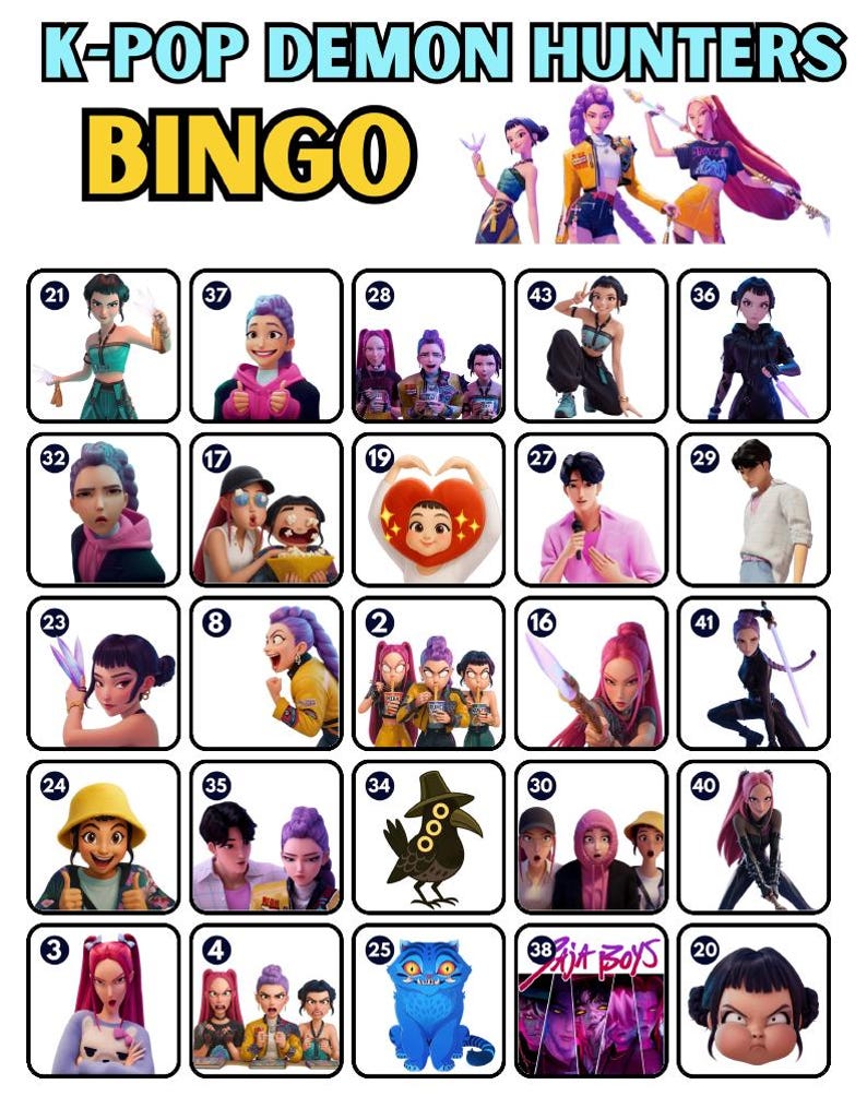 K-pop Demon Hunters Bingo Cards Printable | Kpop Party Game | Bingo PDF ...