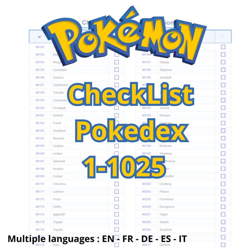 Multilingual Pokémon Complete Pokédex Checklist (1–1025) – Printable ...