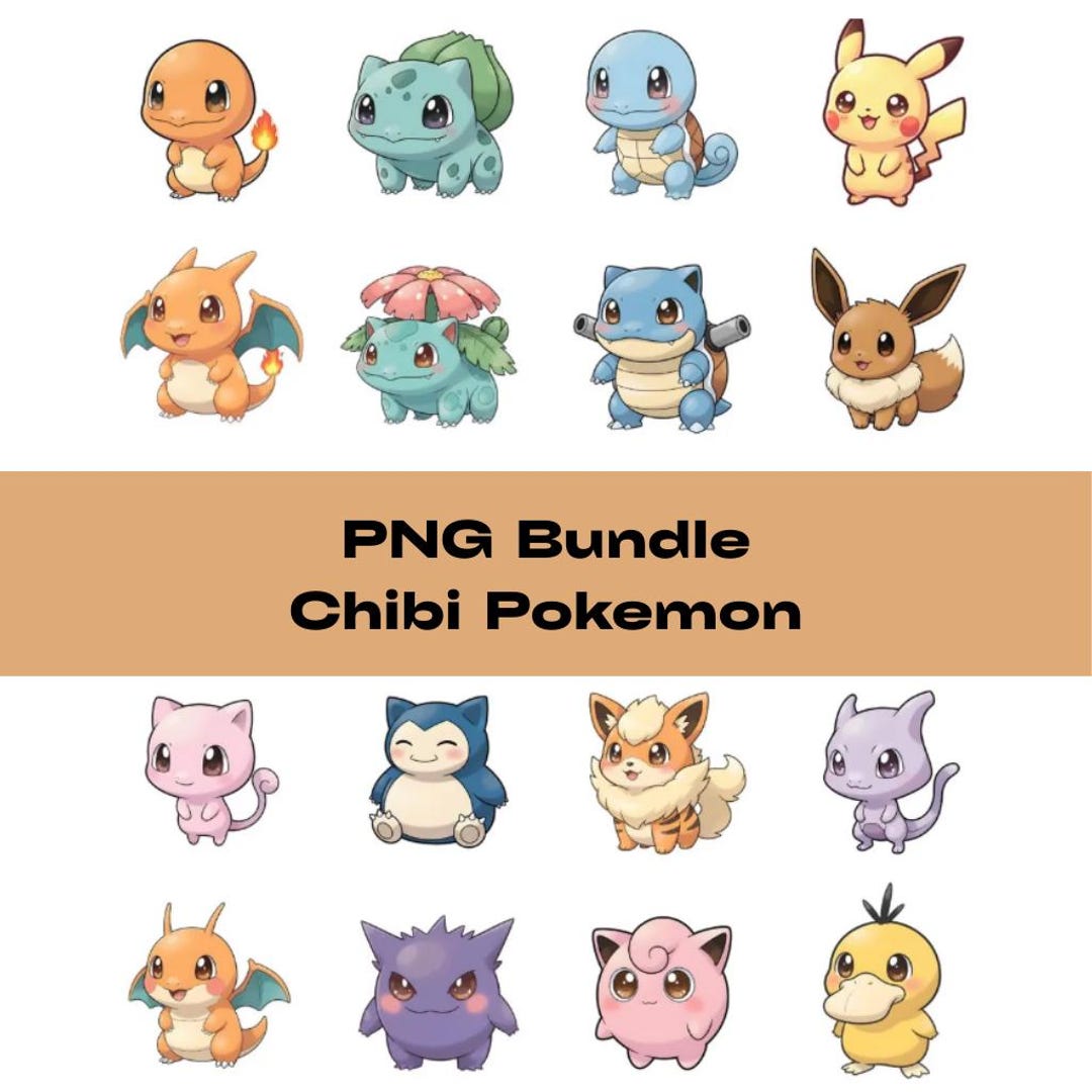 Pokémon PNG Bundle, Cute Chibi Kawaii Pokemon Clipart, 16 Popular Anime ...