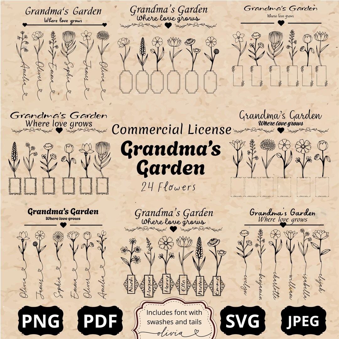 Grandmas Garden Clipart SVG | Grandma's Garden Flowers Clipart Bundle ...