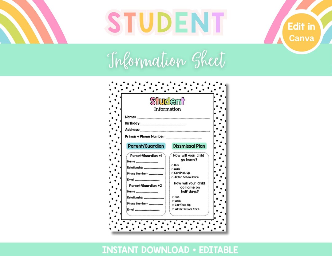 Student Info Sheet - Etsy