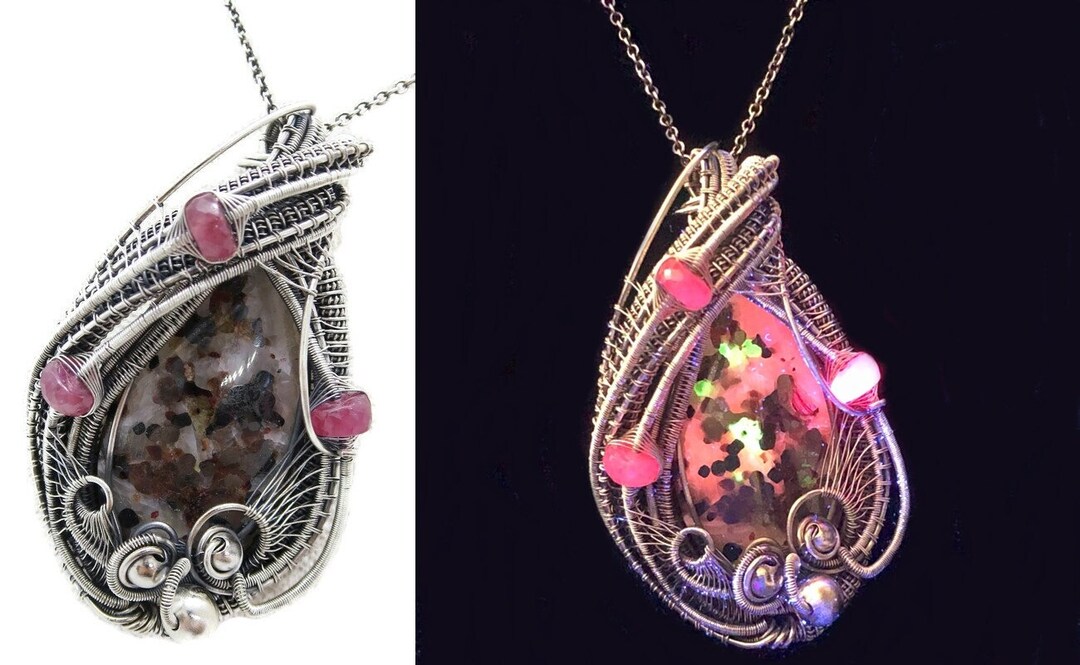 Uv-fluorescent, Franklinite/willemite Pendant, Wire-wrapped in Sterling ...