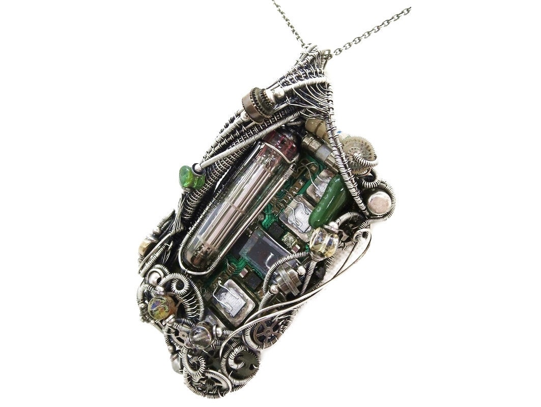 Futuristic Steampunk Cyberpunk Fusion Pendant: Upcycled Electronics ...