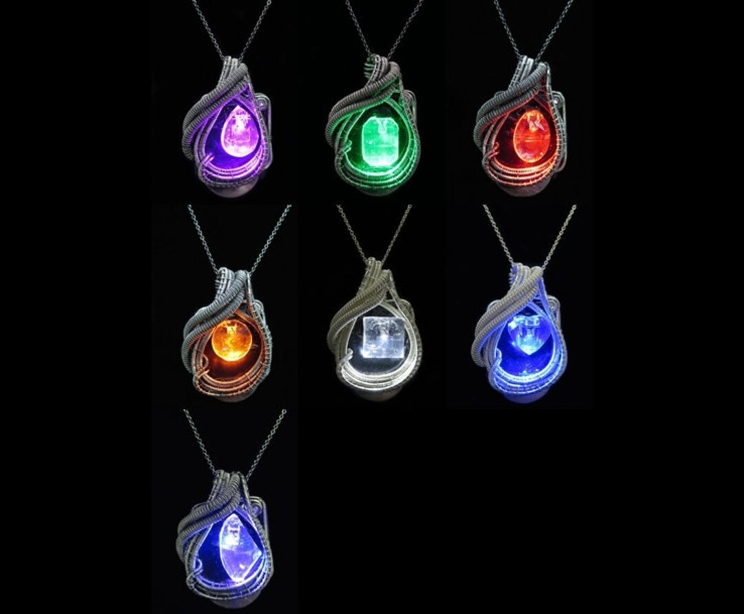 Personalized Wire-wrapped Sterling Silver Mini Resin Gem Light Pendants ...