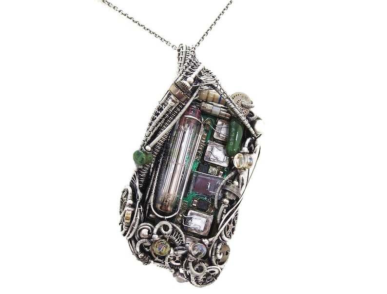 Steampunk/cyberpunk Fusion Pendant With Upcycled Electronic | Etsy