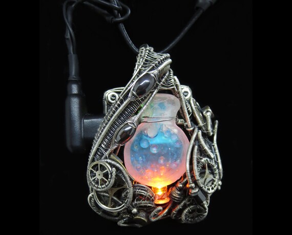 Flaming Flask Steampunk/cyberpunk Fusion Necklace in Sterling - Etsy