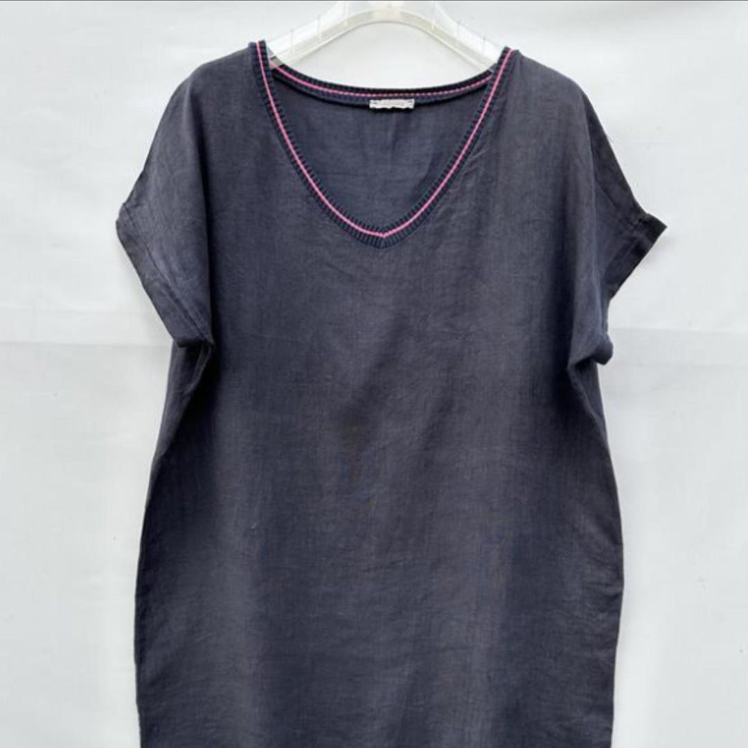 Casual dark Grey Linen Blend V-neck Tunic Top Size XXL - Etsy