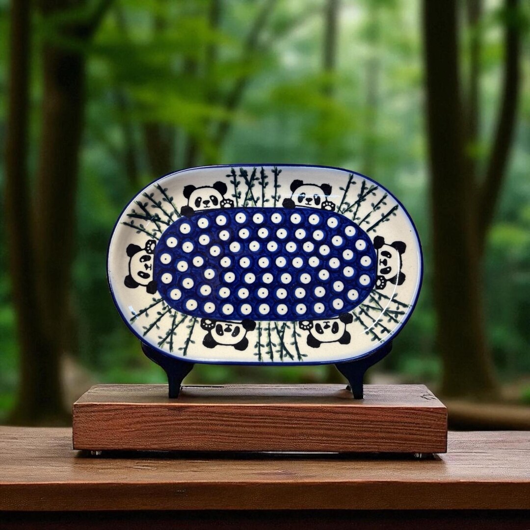 Polish Pottery Boleslawiec | Oval Ceramic Plate Panda - Etsy
