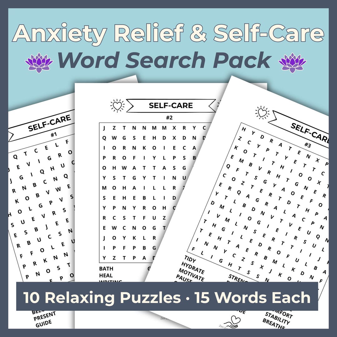 Anxiety Relief Word Search Puzzles: Self-care Stress Relief Activity ...