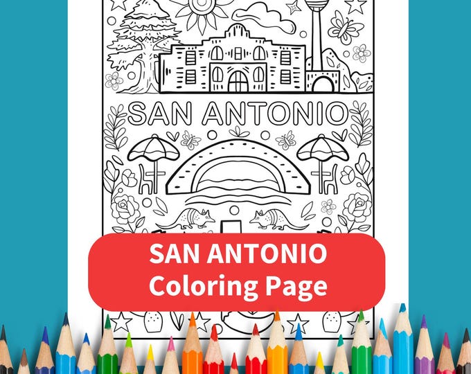 San Antonio Coloring Book: Fiesta Edition, Texas Art (digital Download ...