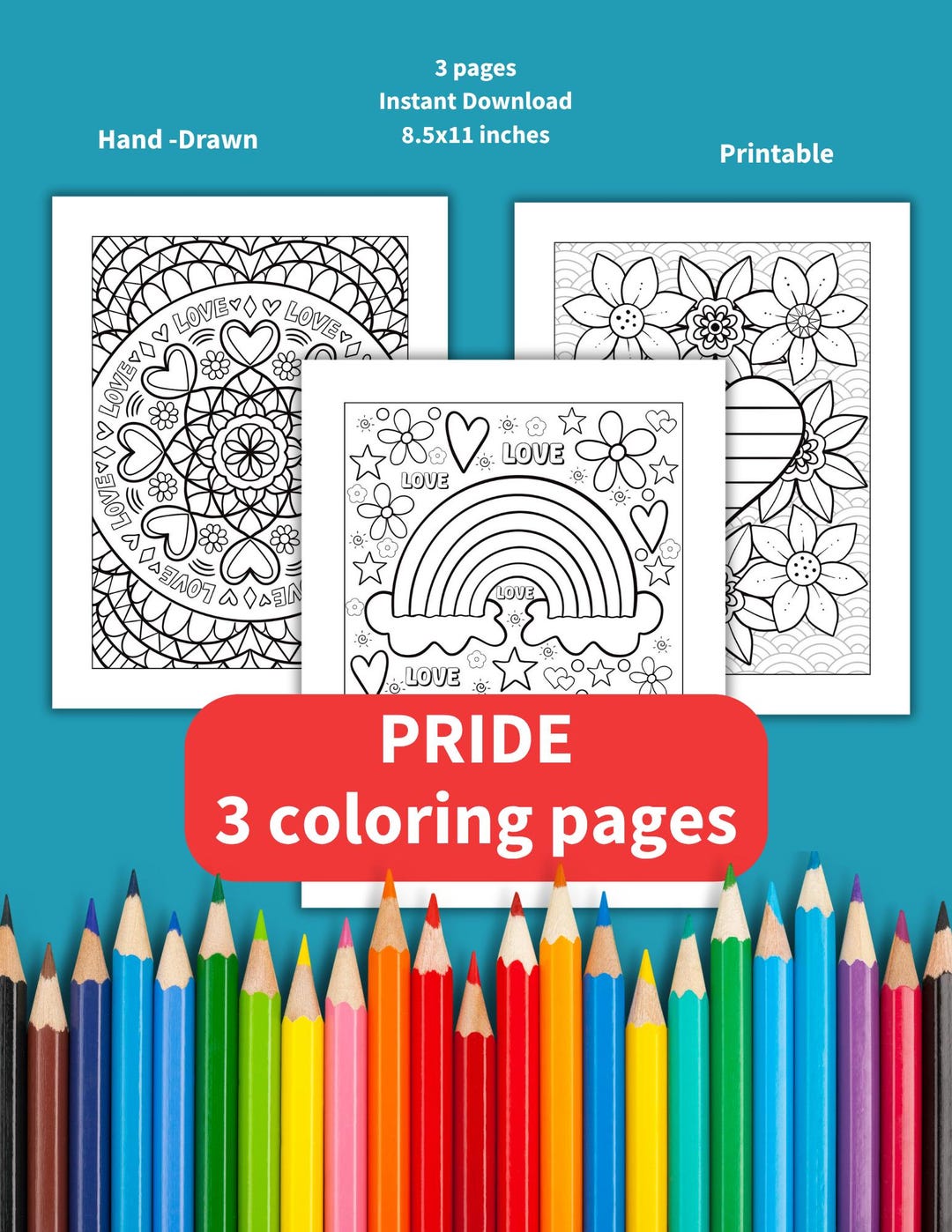 Pride Coloring Pages: LGBTQ+ Printable Art (3 Page PDF Download) - Etsy