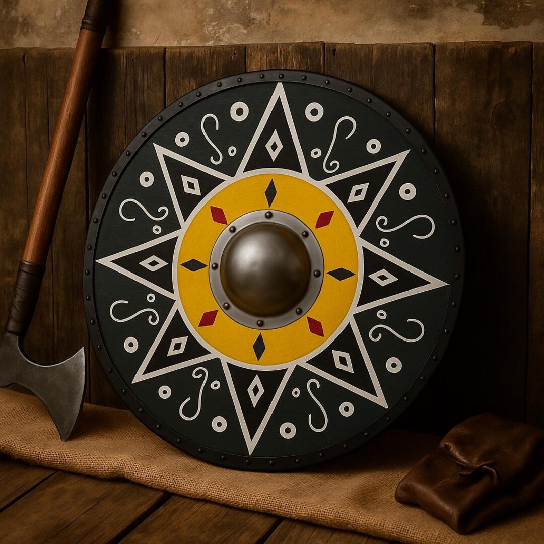 Handcrafted Viking Shield | Nordic Star Round Shield | LARP Cosplay ...