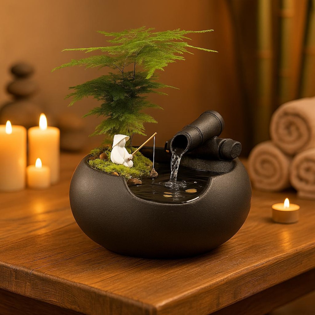 Flowing Water Zen Fountain, Circulating Tabletop Decor for Living Room ...
