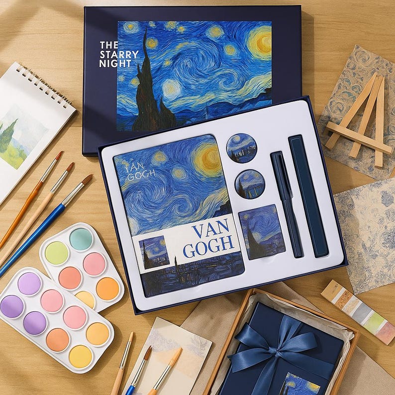 Van Gogh Starry Night Gift Set – Notebook, Pen, Stickers, Scrapbooking ...