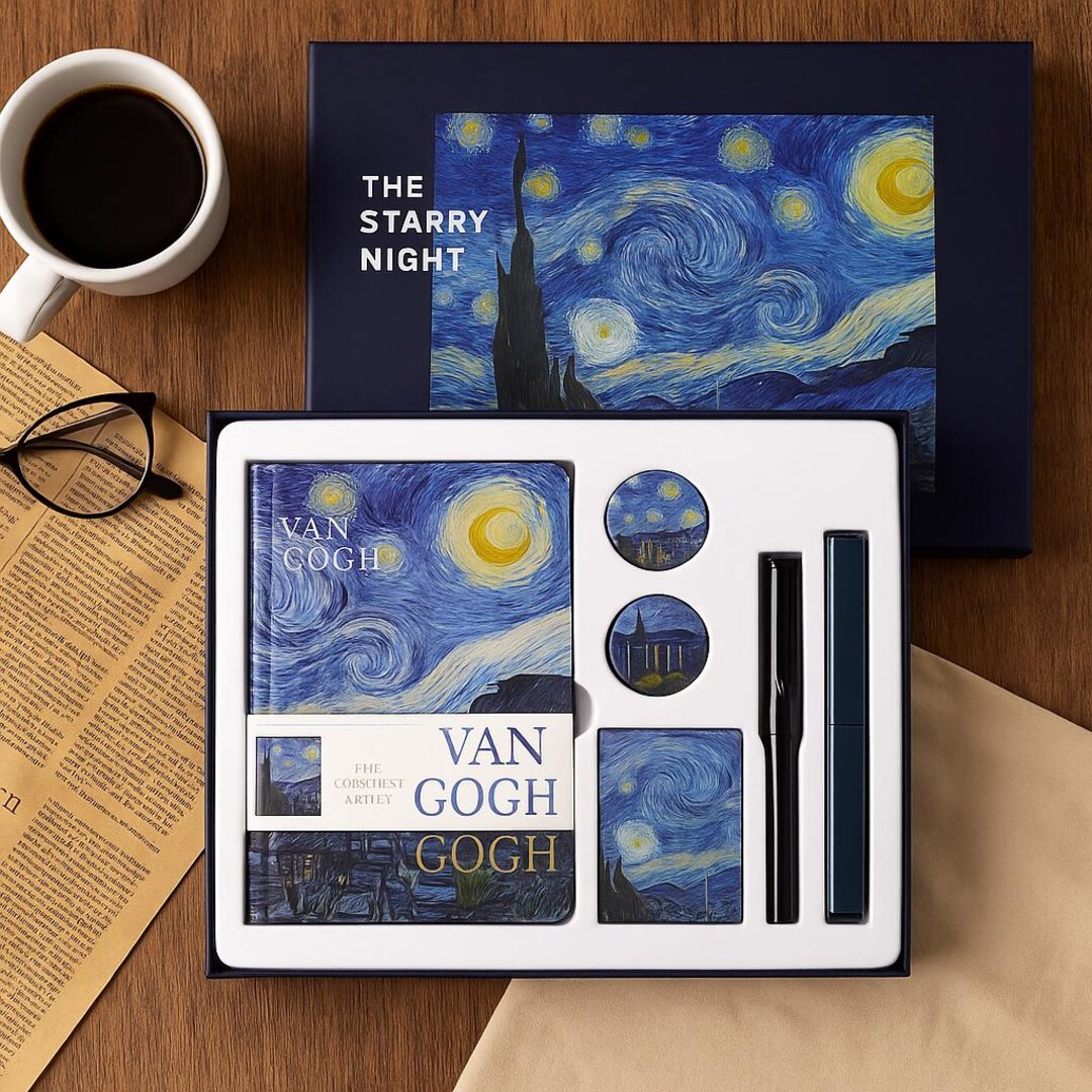 Van Gogh Starry Night Gift Set – Notebook, Pen, Stickers, Scrapbooking ...
