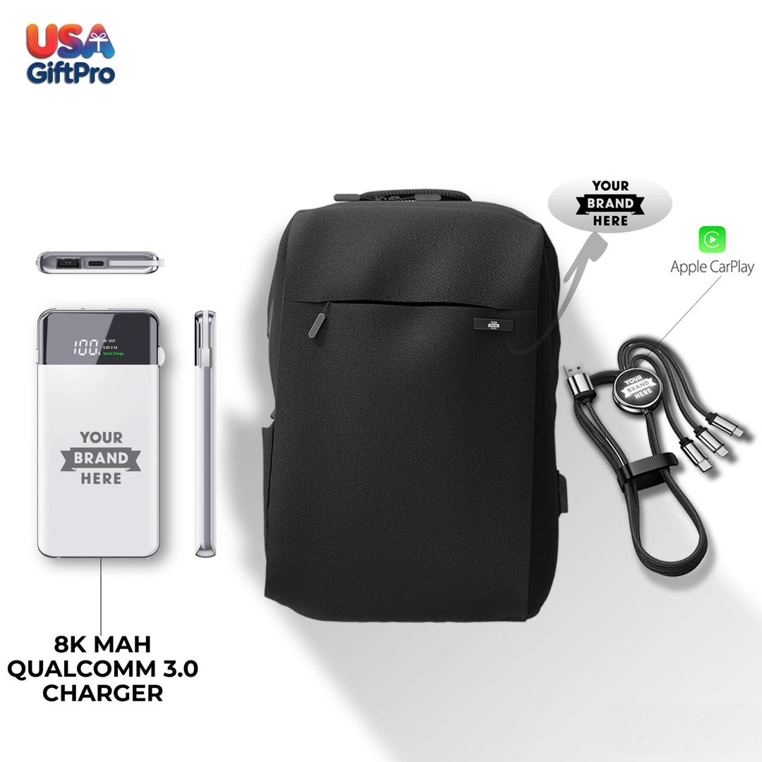 Custom Tech Backpack Gift Set: Power Bank & 3-in-1 Cable - Etsy