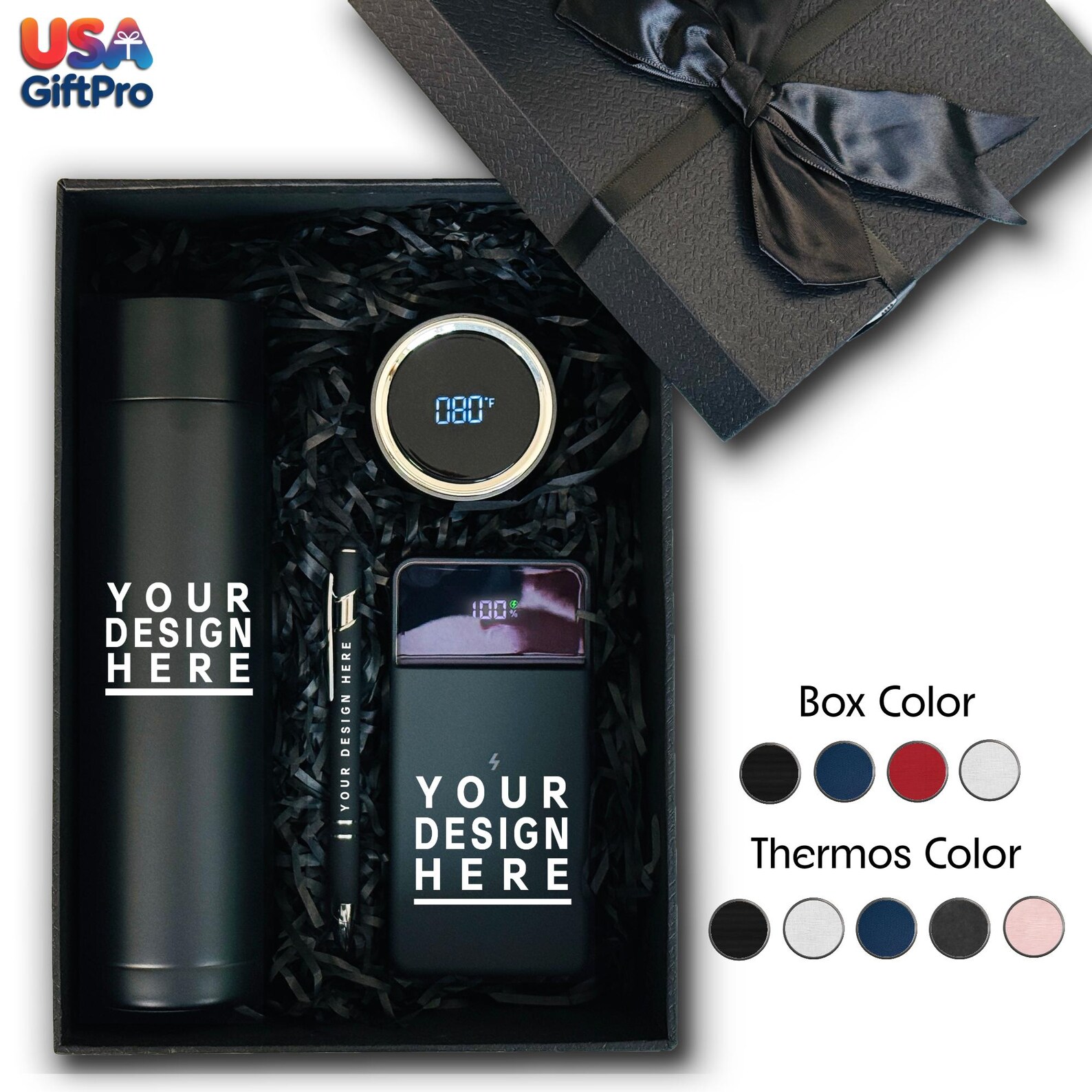 Executive Smart Customizable Gift Set – Includes Thermos, Power Bank ...
