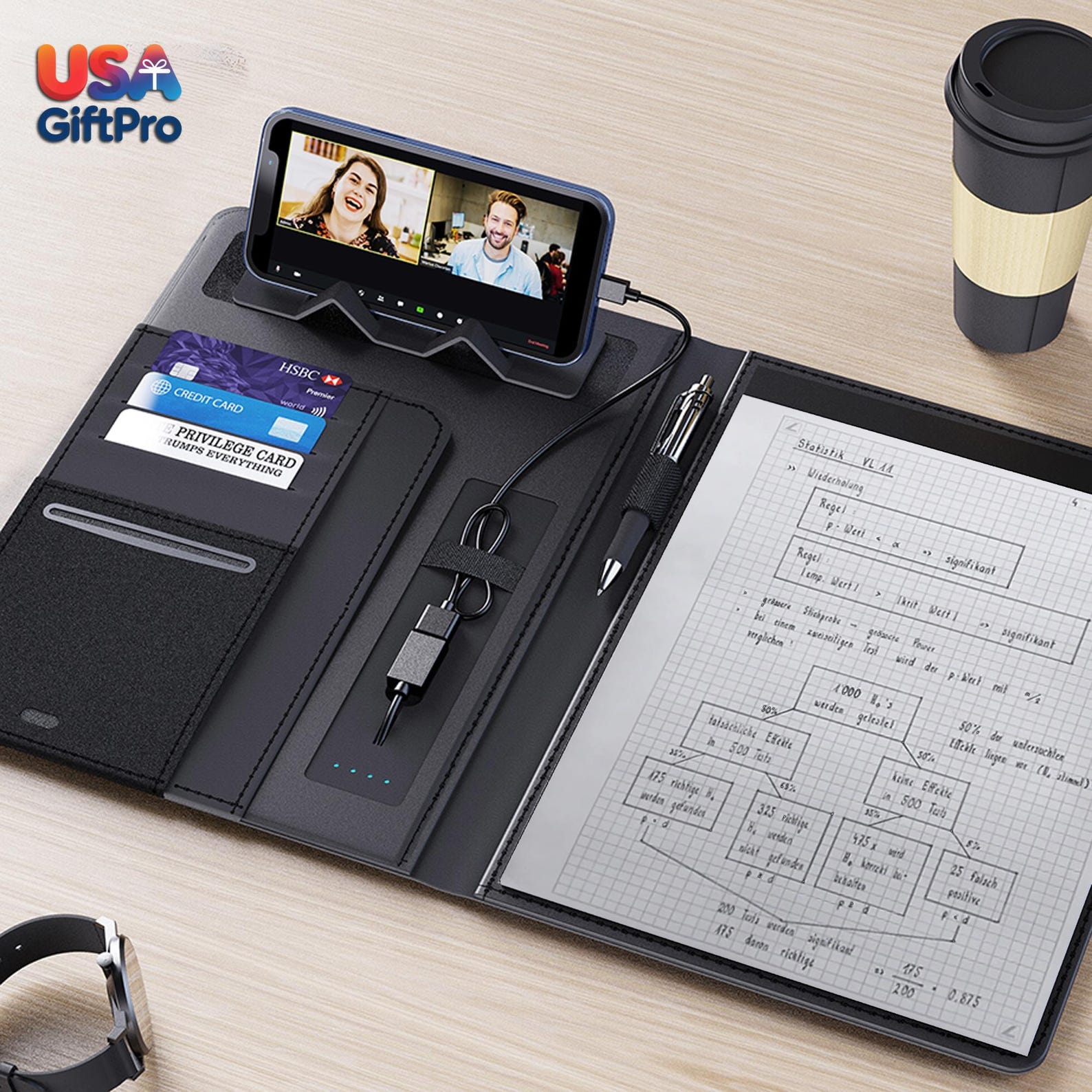 Light-up Portfolio Charger Notebook: Corporate Gift Set With Pen & 3-in ...