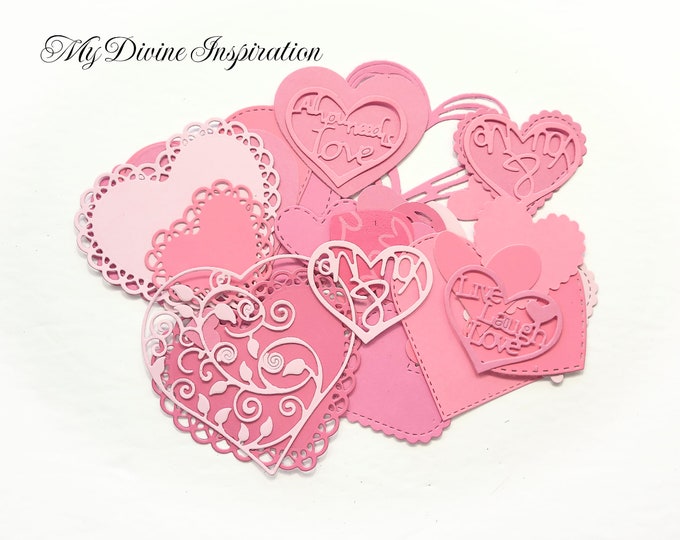 A-4973 Pink Hearts Die Cuts / Paper Cut Outs / Hot Pink Cardstock Die ...