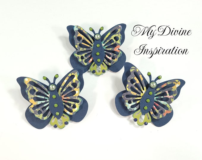 A-5029 Navy Blue Paper Butterflies, Paper Embellishments for Scrapbooks ...
