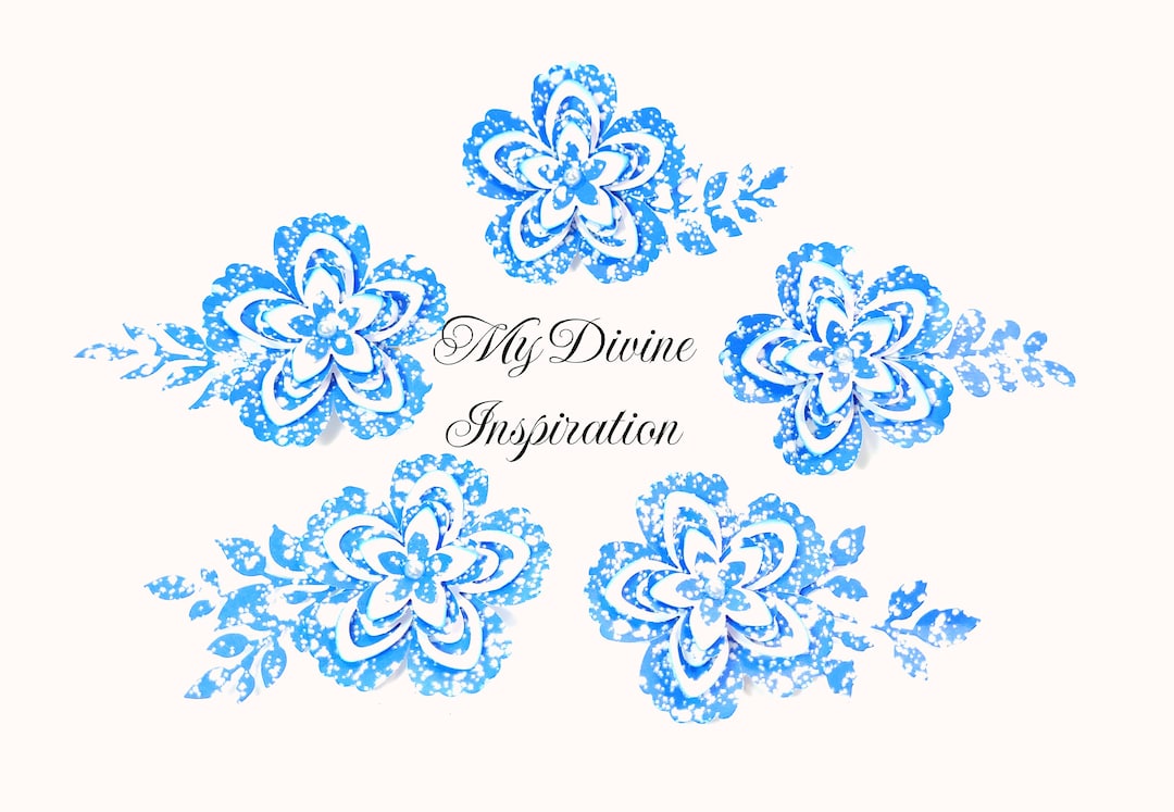 A-4874 Blue and White Handmade Paper Embellishments, Paper Flowers for ...