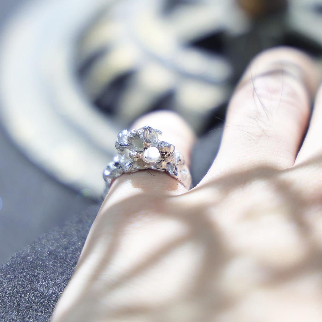 Carved Sterling Silver Coral Cave Ring: Ocean Inspired Statement ...