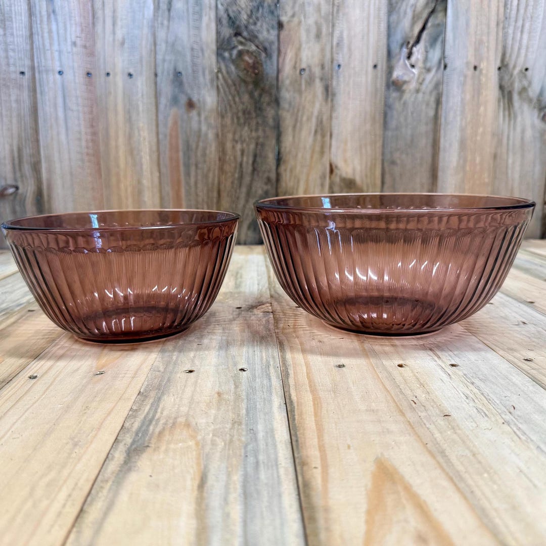 Vintage Amber Pyrex Ribbed Mixing Bowls – Set of 2 Nesting Glass Bowls ...