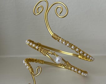 Gold Arm Cuff With Pearl Beads - Etsy