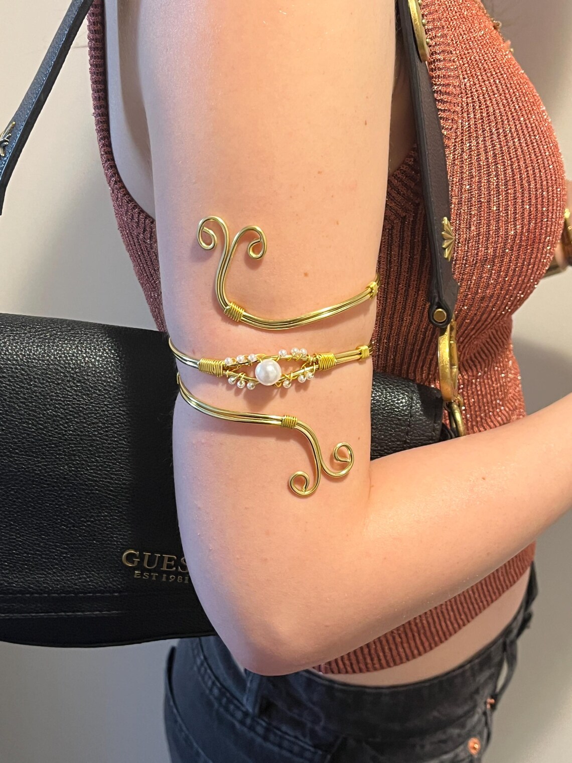 Handmade Arm Cuff Centre Pearl and Added Pearls - Etsy