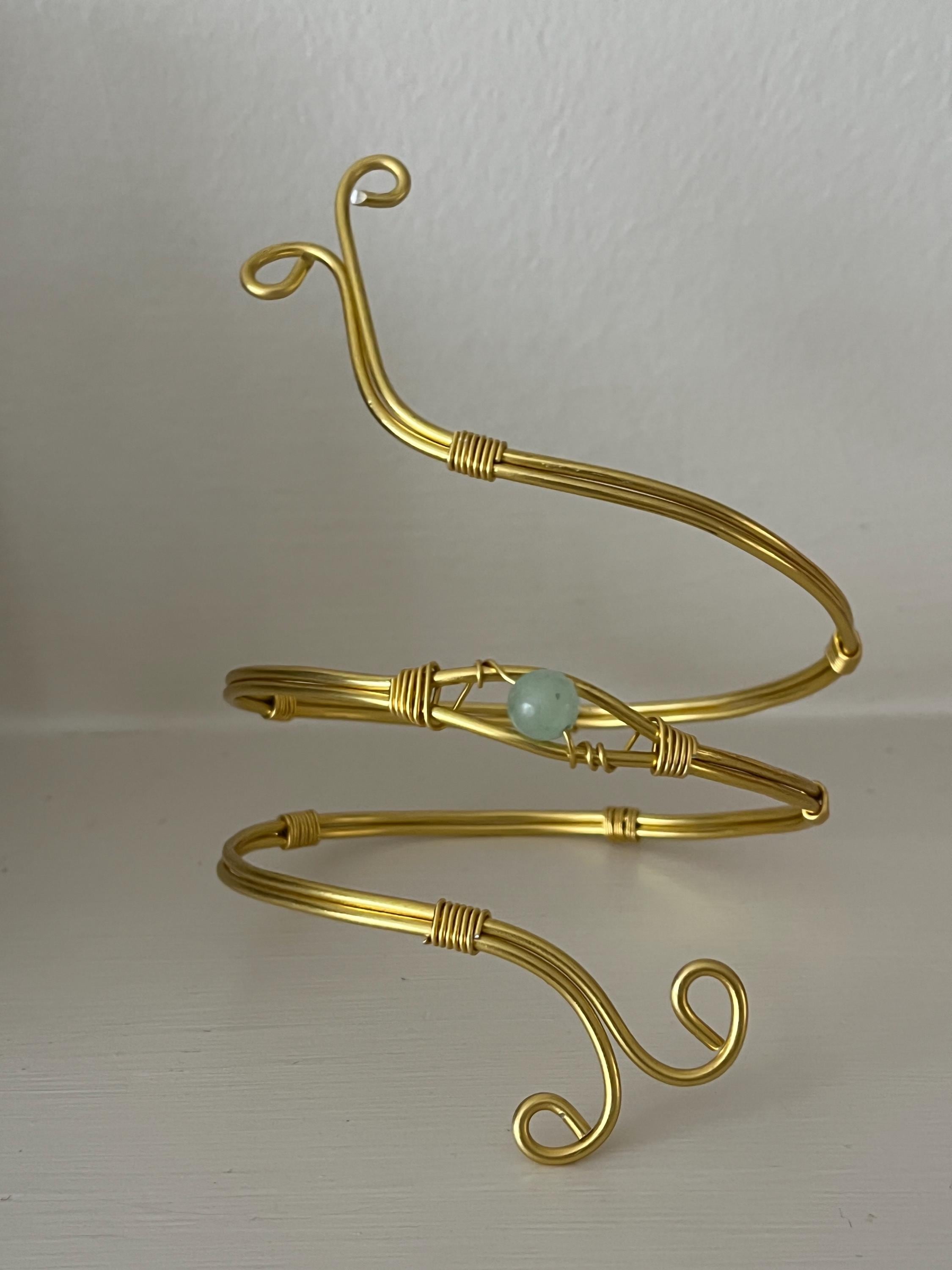 Handmade Arm Cuff Gold With Green Stone - Etsy