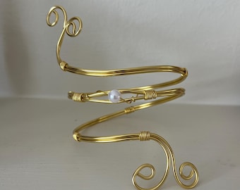 Pearl Upper Arm Cuff: Adjustable Boho Wire Armlet - Etsy