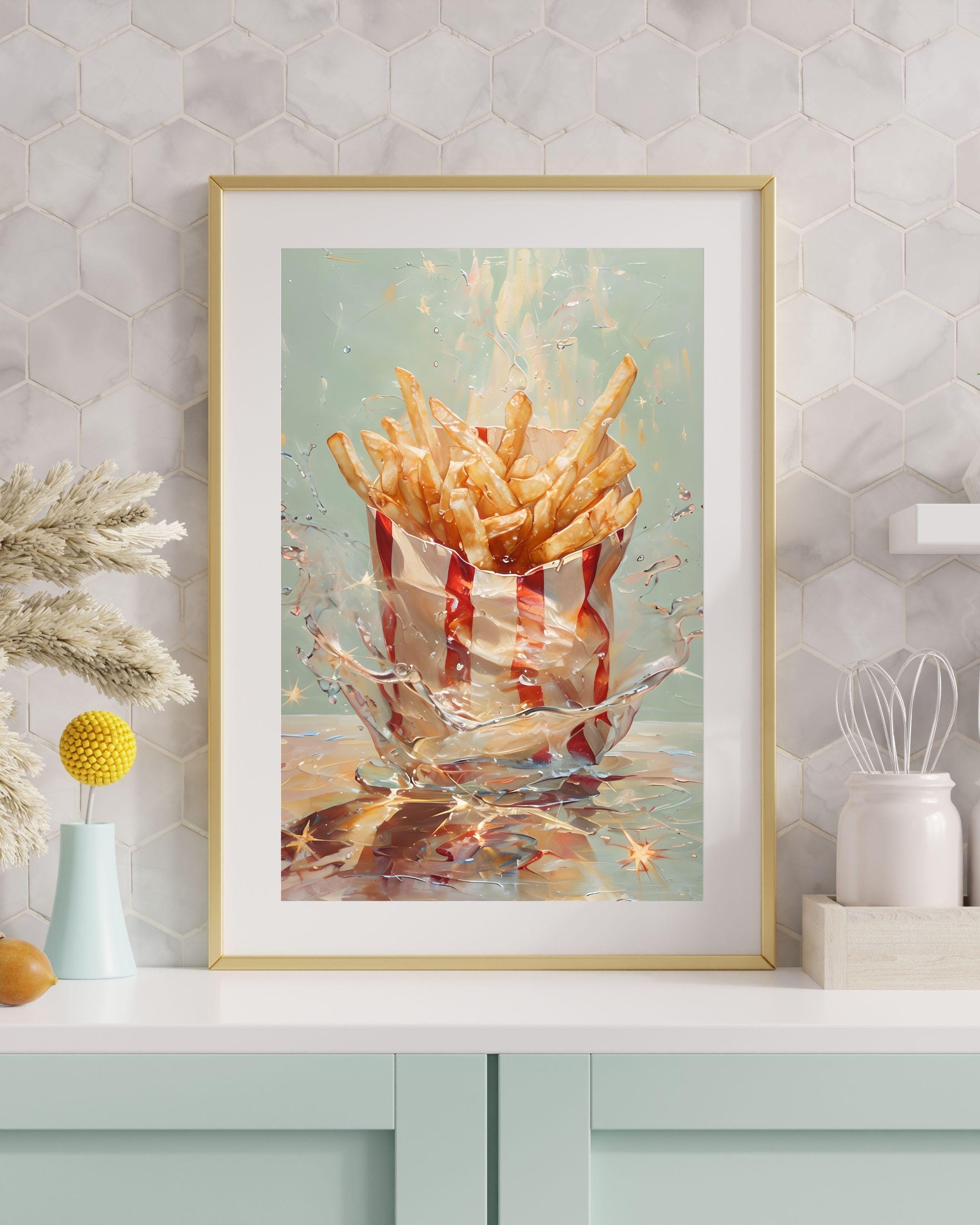 French Fries Art Print, Retro Pastel Wall Decor, Playful Fast Food ...