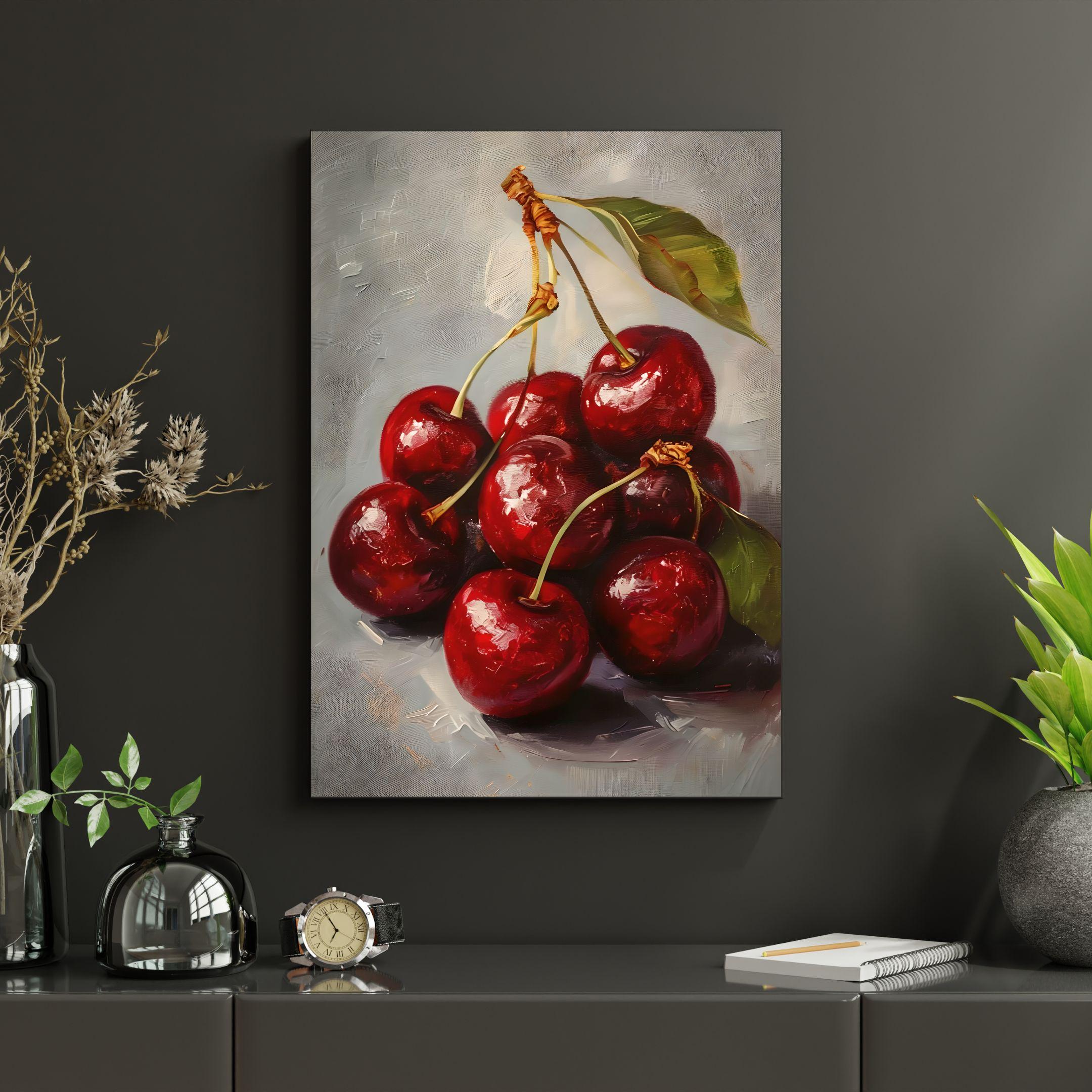 Cherry Still Life Wall Art – Classic Fruit Kitchen Print, Red Cherry ...