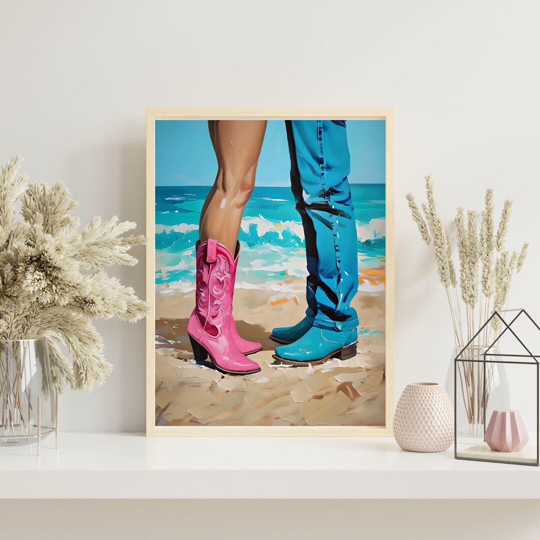 Cowgirl & Cowboy Beach Print – Western Couple Wall Art, Coastal Country ...