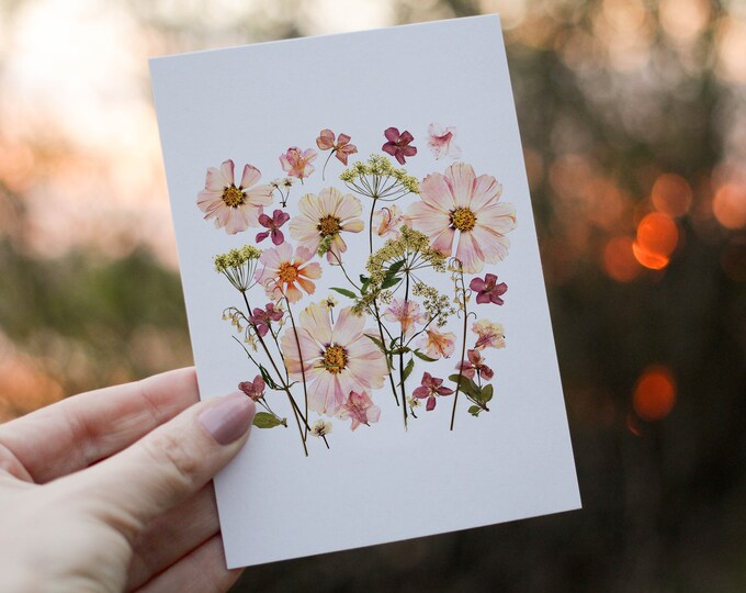 Pressed Flowers Greeting Card, Floral Stationery, Blank Greeting Cards ...