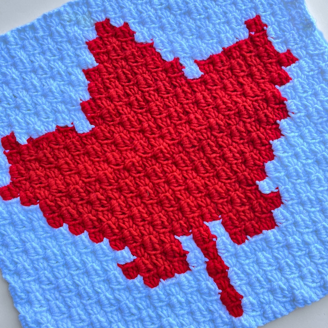 Maple Leaf Blanket Square Crochet Pattern - C2C Afghan Square Pattern ...