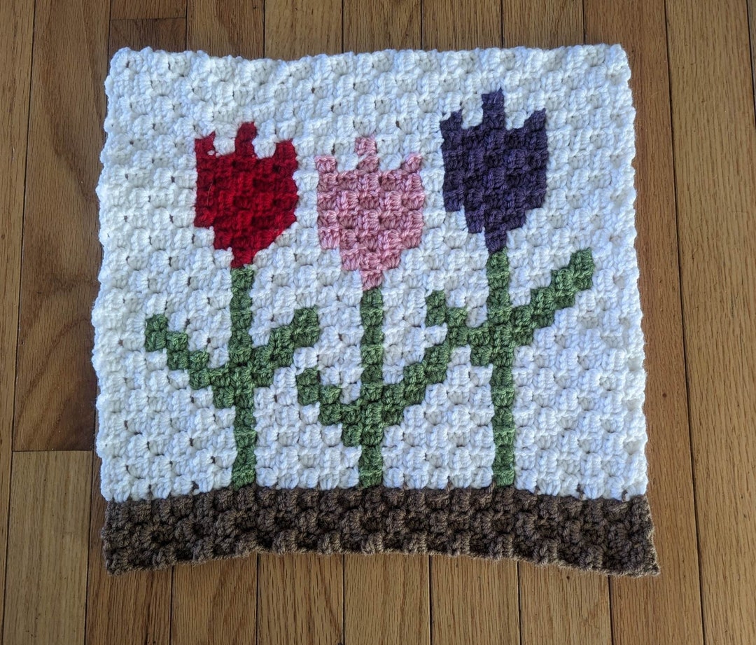 C2C Tulips Blanket Square Crochet Pattern: Flower Afghan (PDF Pattern ...