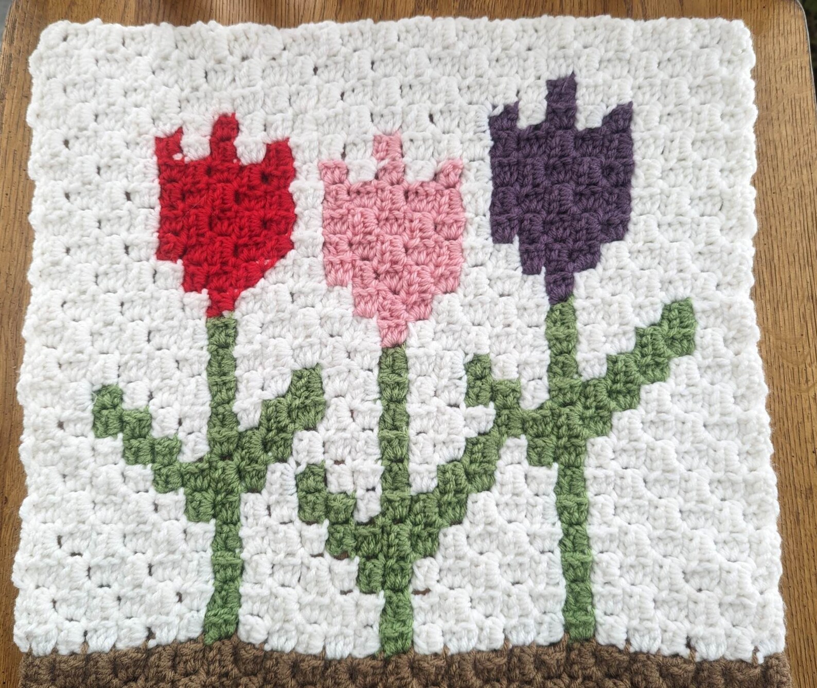 C2C Tulips Blanket Square Crochet Pattern: Flower Afghan (PDF Pattern ...
