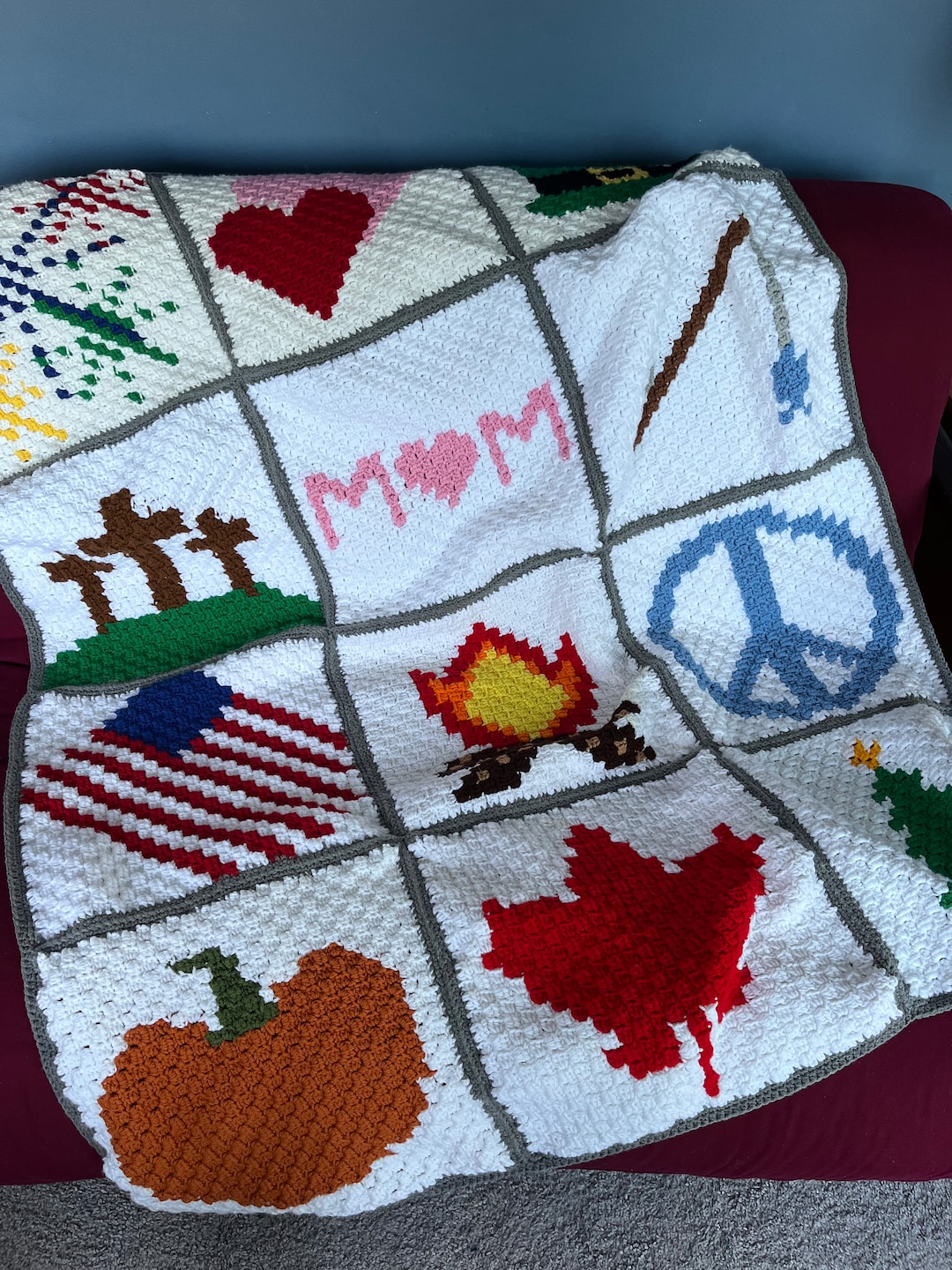 C2C Crochet Blanket Pattern - 19 Holiday Blanket Squares - Etsy