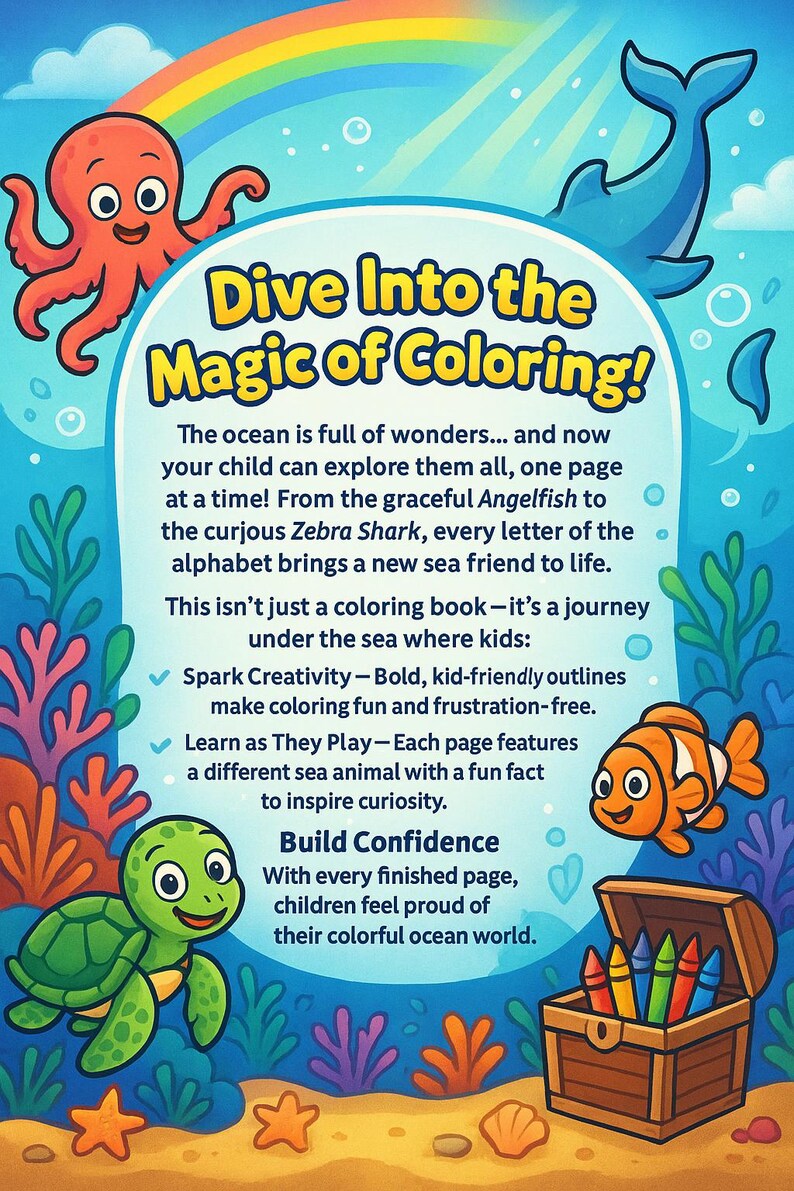 Ocean Adventure Coloring Book: A to Z Sea Animals - Etsy