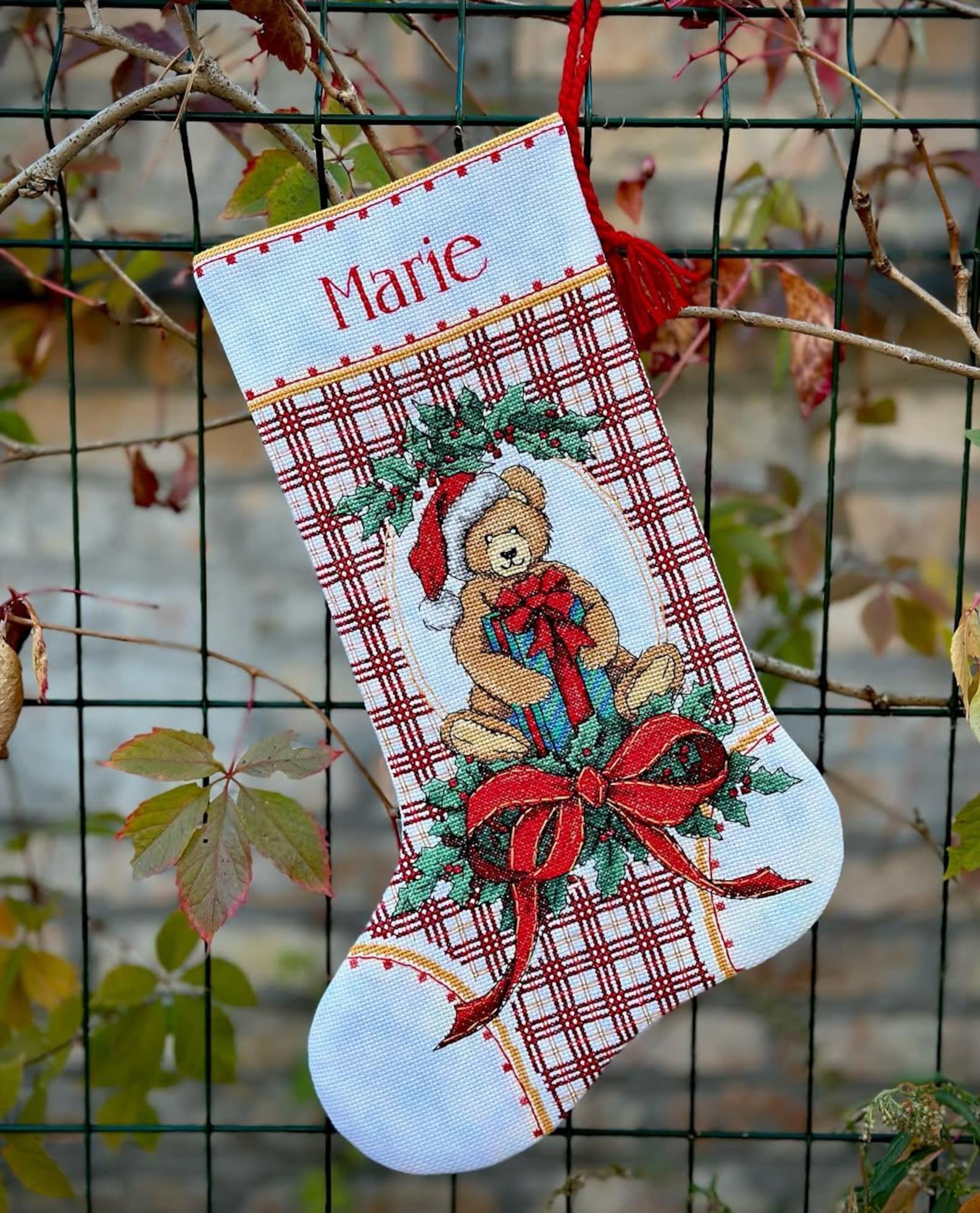 Christmas Stocking Christmas Teddy Bear Cross Stitch Winter Pattern ...